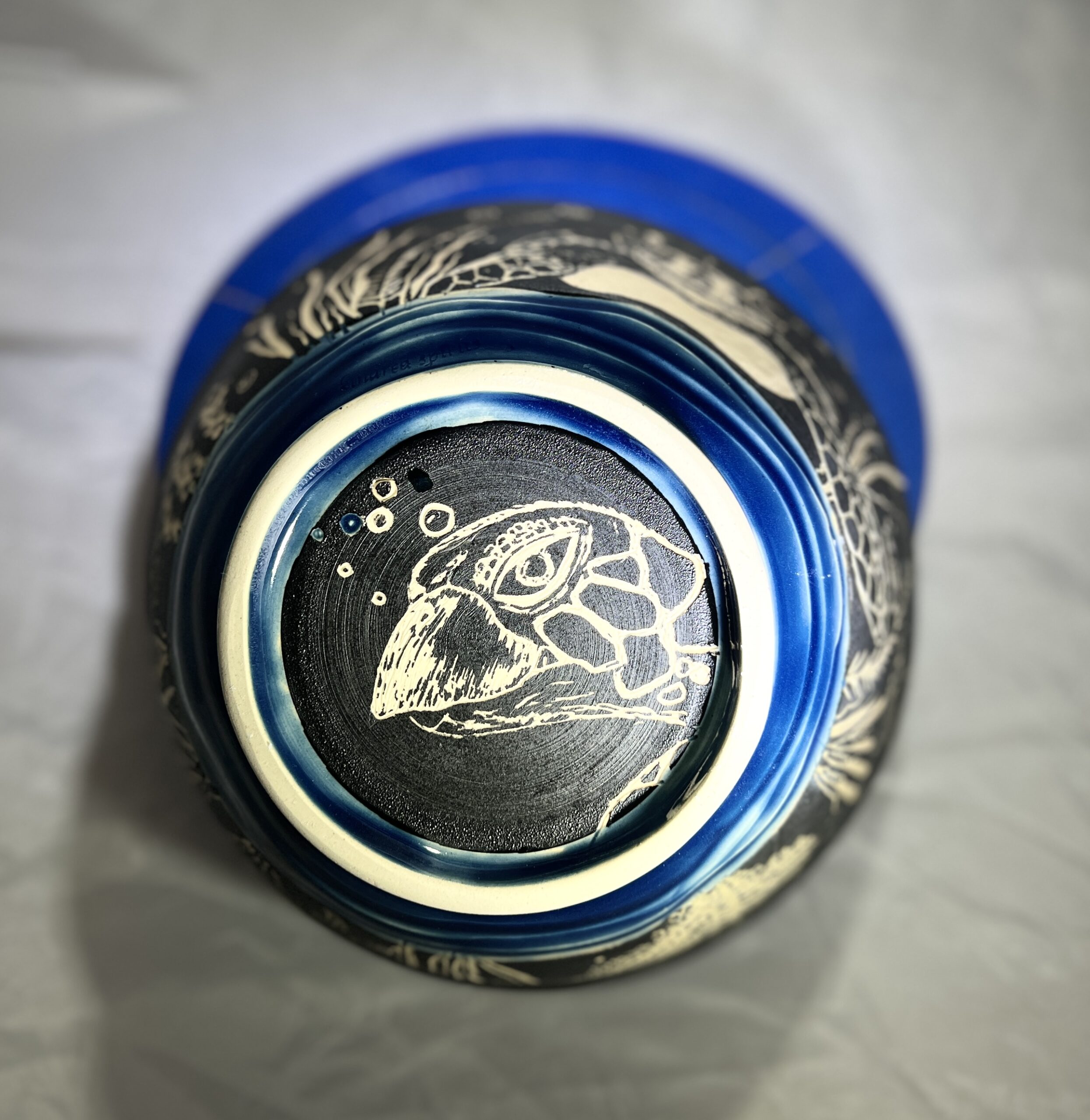 sgraffito sea turtle (honu) bowl - POTSY